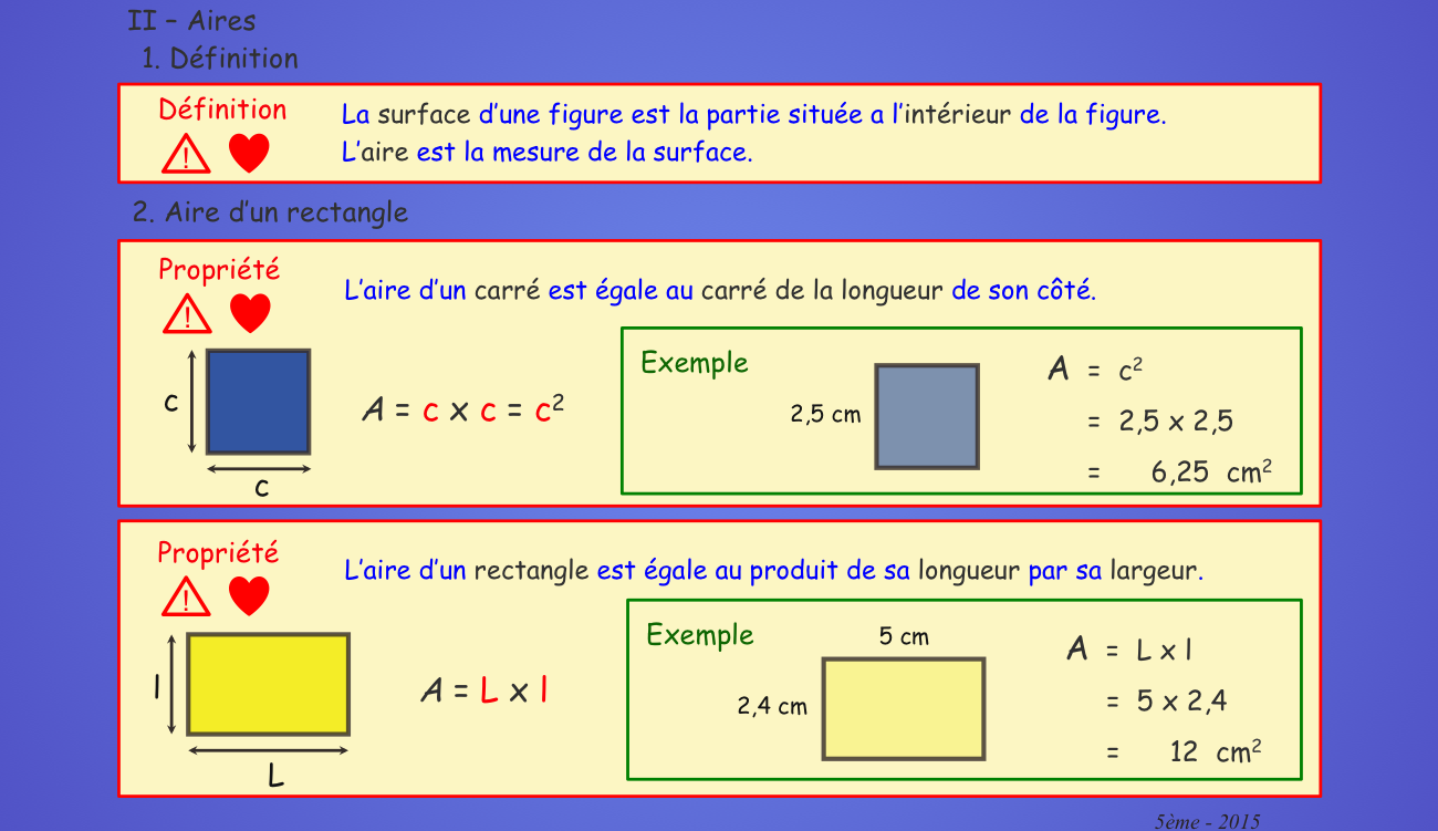 Cours de Maths 2015: CH 17 - Aire et périmètre