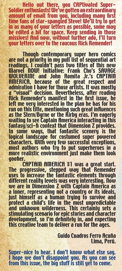 COMIC APOCALIPSIS: Mis cartas publicadas en CAPTAIN AMERICA #5 (Marvel ...