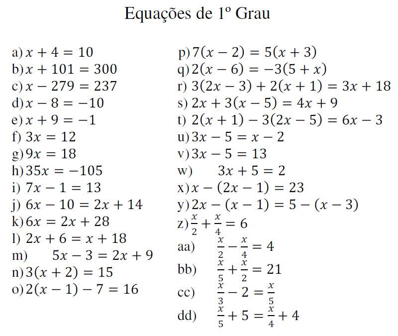 Atividades Sistema De Equação Do 1 Grau - EDUCA