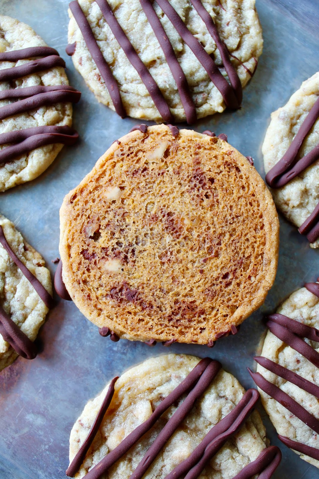 Chocolate-Drizzled Chewy Toffee Cookies