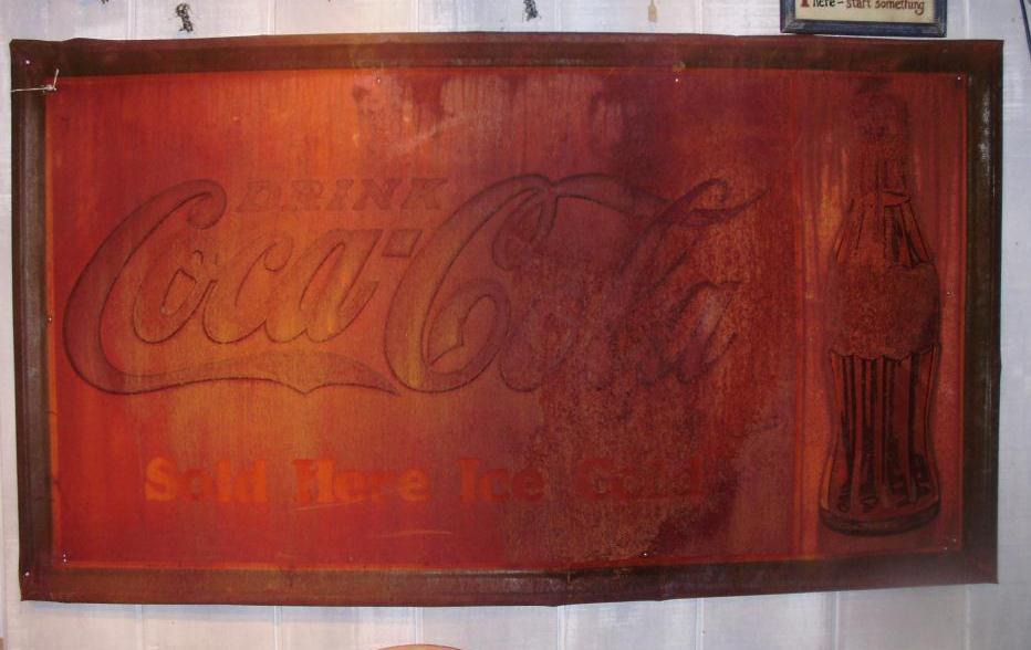 Log Cabin Antiques & Gifts: In all it's rusty glory! Tin Coca Cola sign