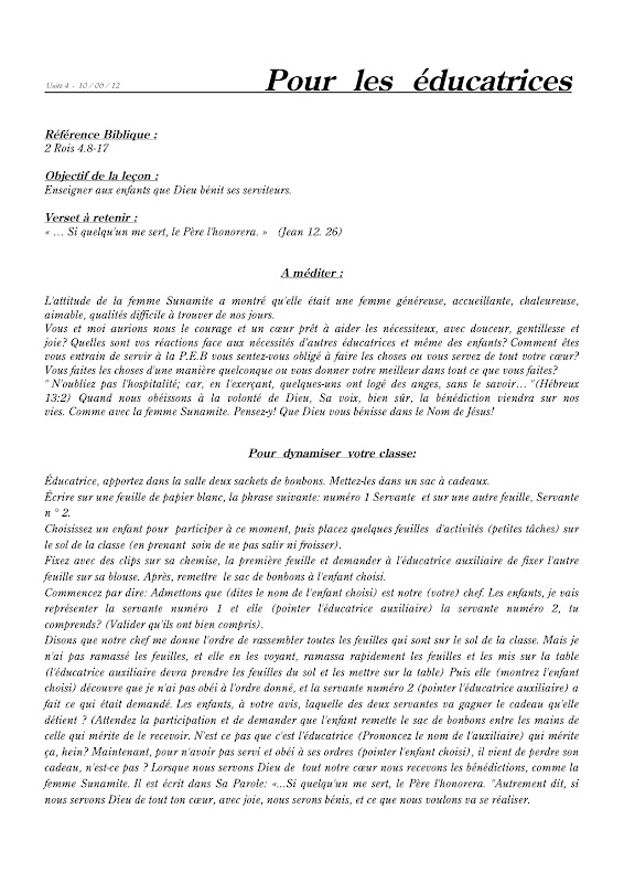 La Petite École Biblique de France en action: La sulamite