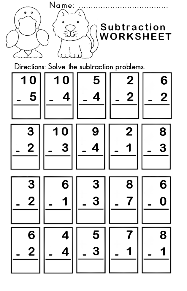 Subtraction Simple Worksheet