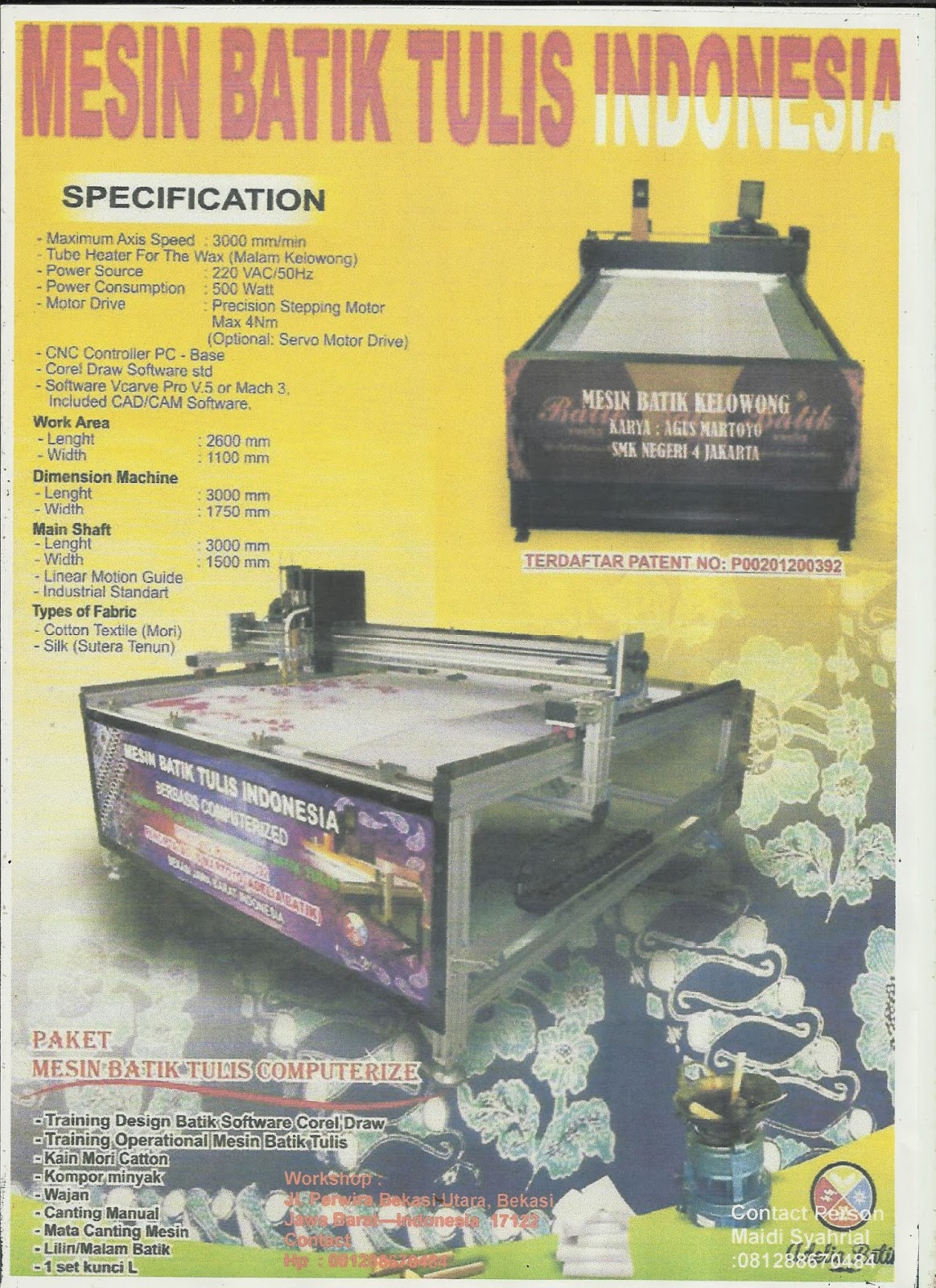 Mesin Batik CNC : Mesin Batik CNC, Mesin Batik Spesifikasi : Max. Axis ...