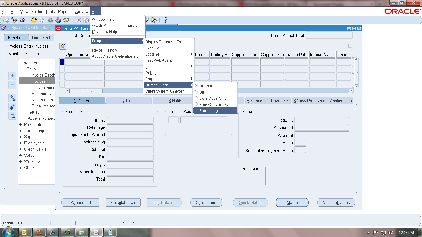 Oracle Concepts For You Form Personalization Disable Create Accouting Final Post
