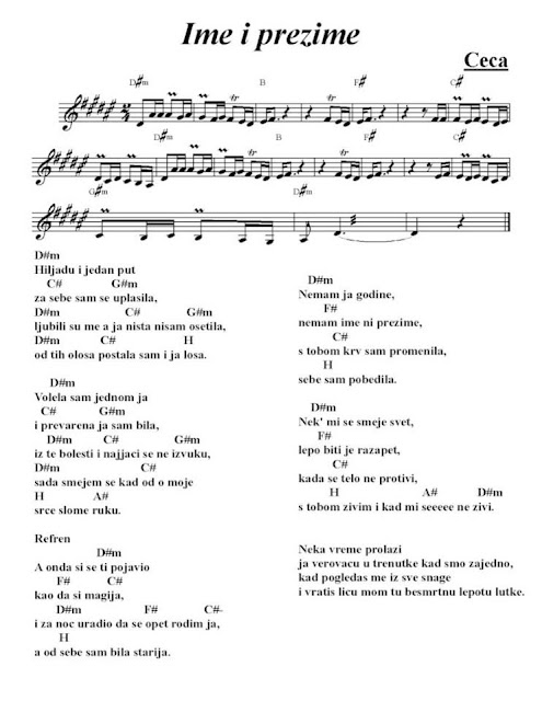 NOTE | DOMACE I STRANE: IME I PREZIME CECA NOTE AKORDI TEKST
