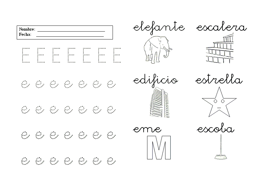 Material educativo para maestros: Actividades de apresto letra E