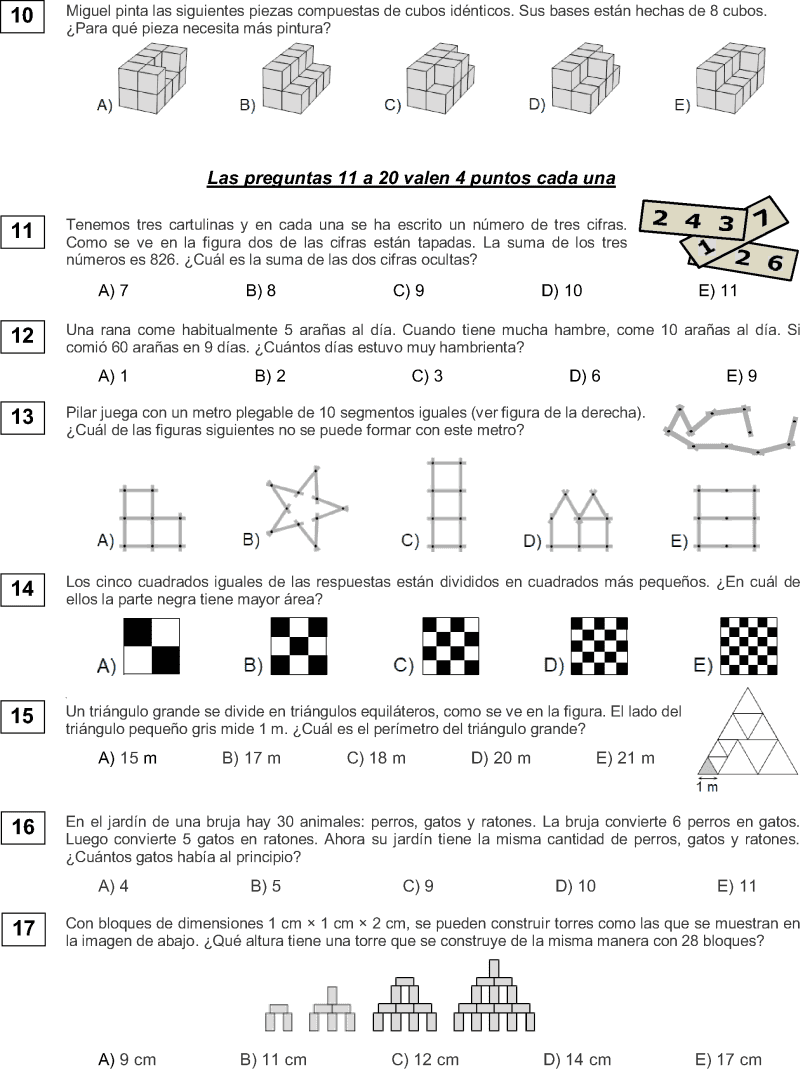 OLIMPIADA DE MATEMATICA CANGURO QUINTO GRADO DE PRIMARIA CON RESPUESTAS