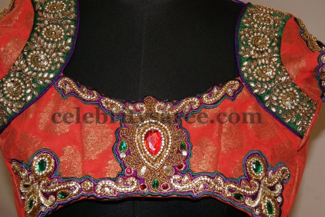 Kundan Work Saree Blouses in Silk - Saree Blouse Patterns