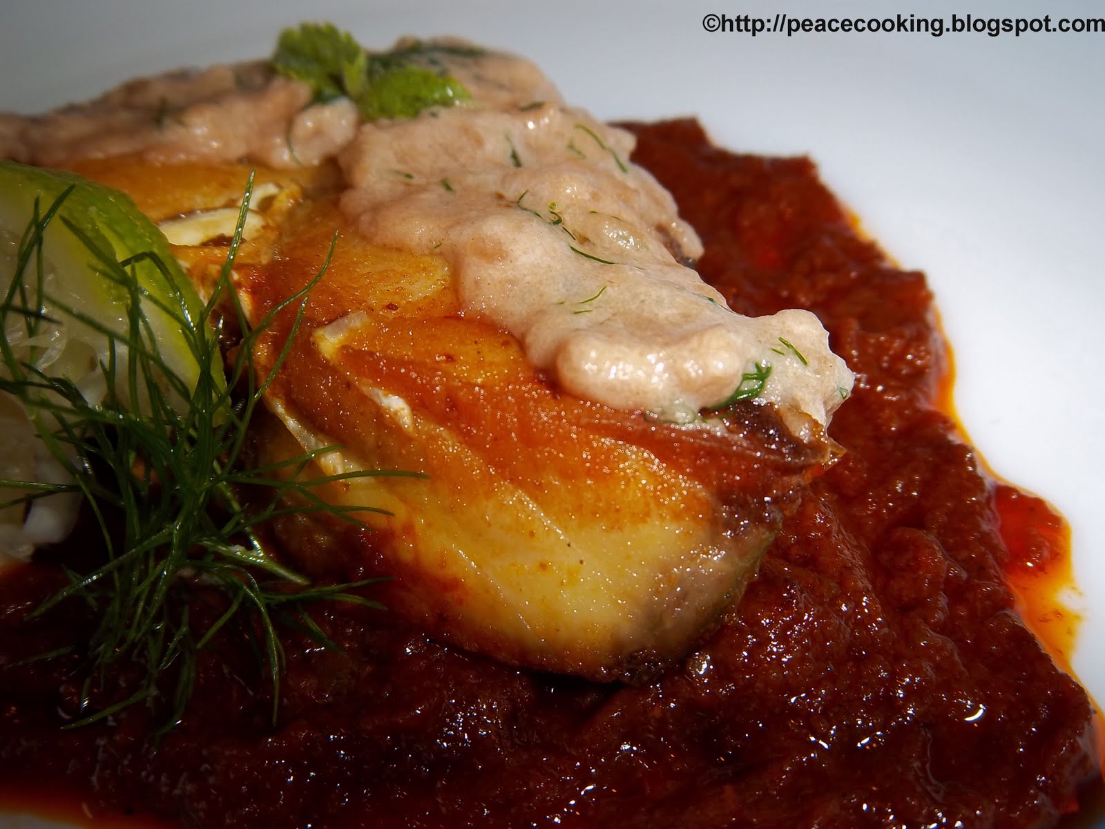 health : Fish Steaks With Garlic Mint Sauce Topped With Dill Cream