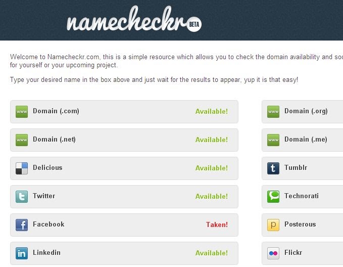 Namecheckr, servizio online per verificare la disponibilità di un nickname
