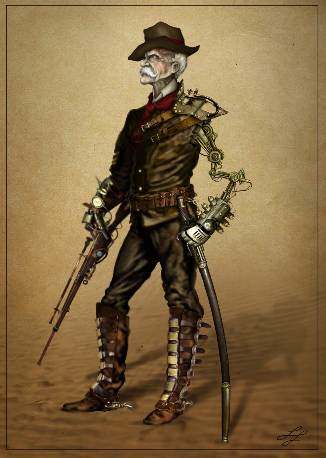 Fine Art by Landon Lott: Steampunk Cowboy