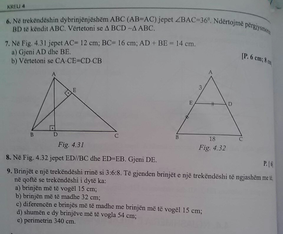 Ushtrime te Matematikes.: Ushtrime nga ngjashmeria e trekendeshave.