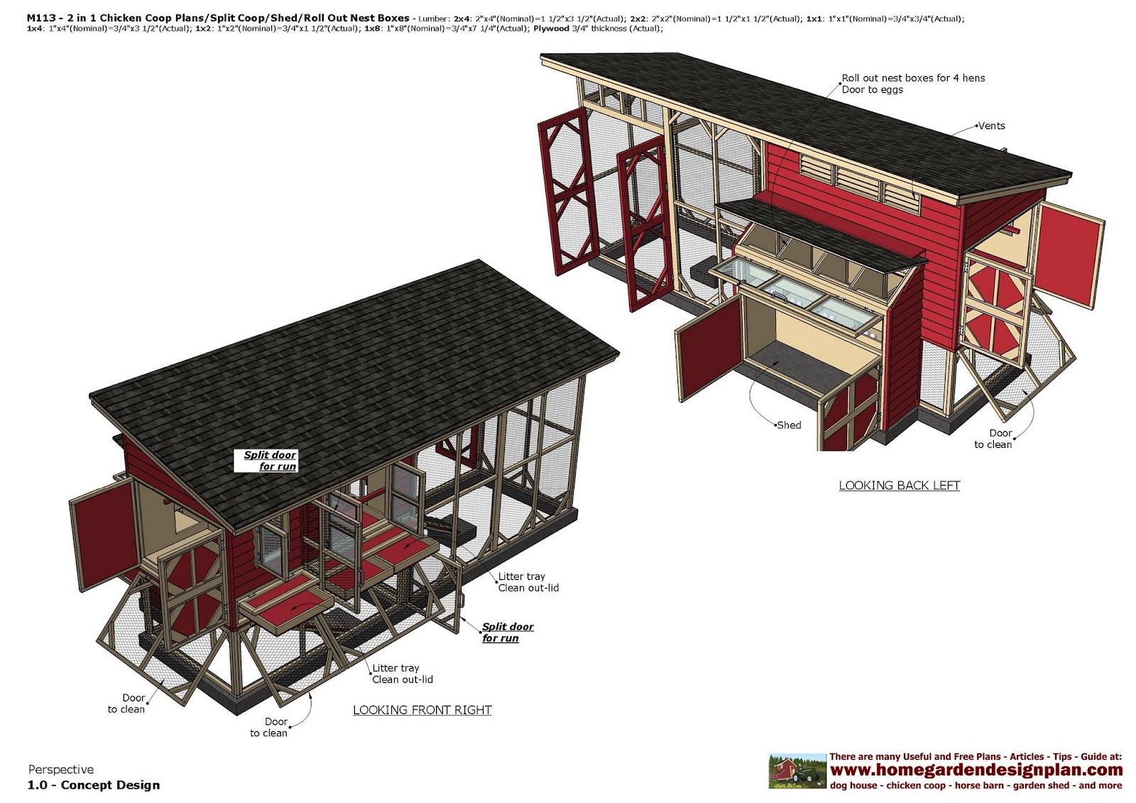 M113 _ ii inward i Chicken Coop Plans - Split Chicken Coop - Storage ...