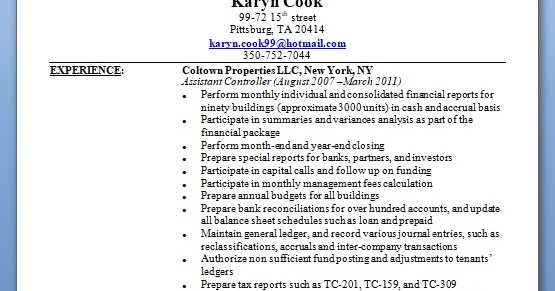 Assistant Controller Sample Resume Format in Word Free Download