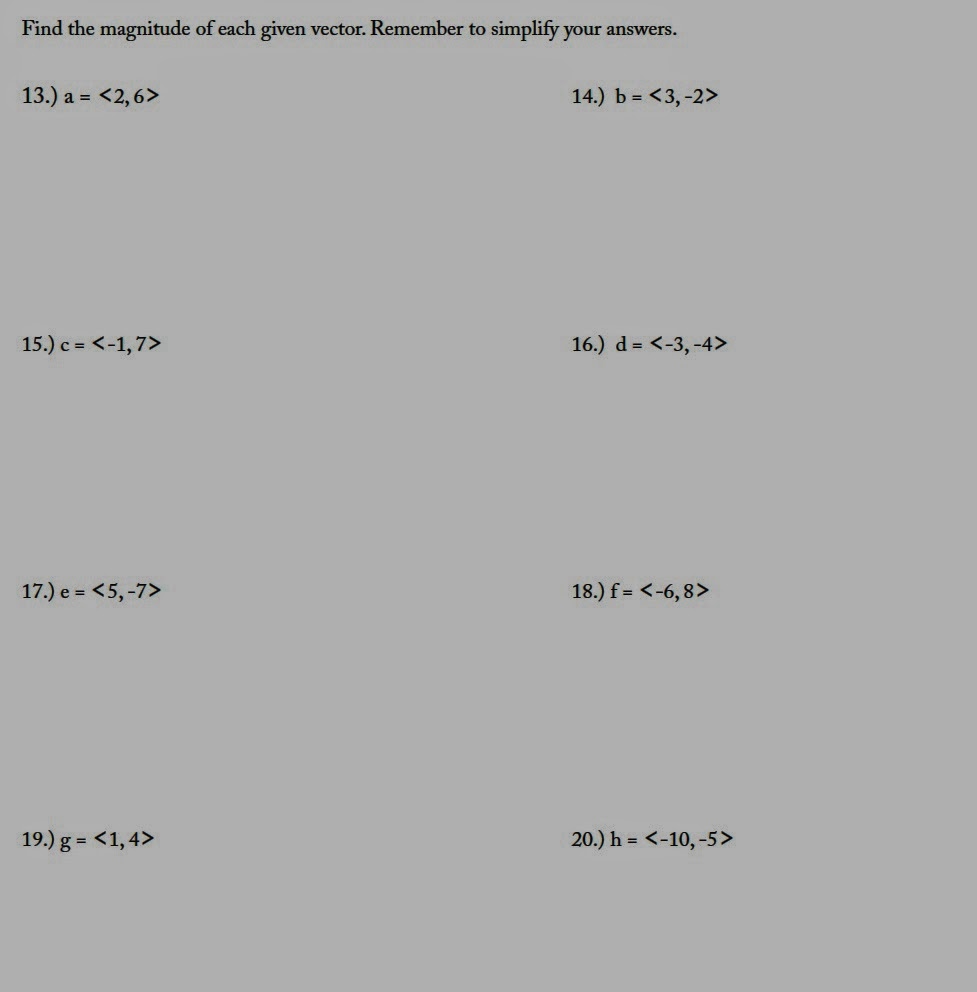 Mr. Matt's Math Classes: Assignment - Vector Component Form and Magnitude