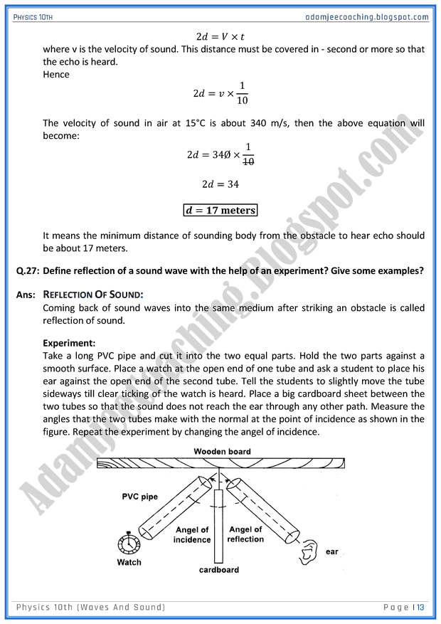 Adamjee Coaching: Waves and Sound - Question Answers - Physics 10th