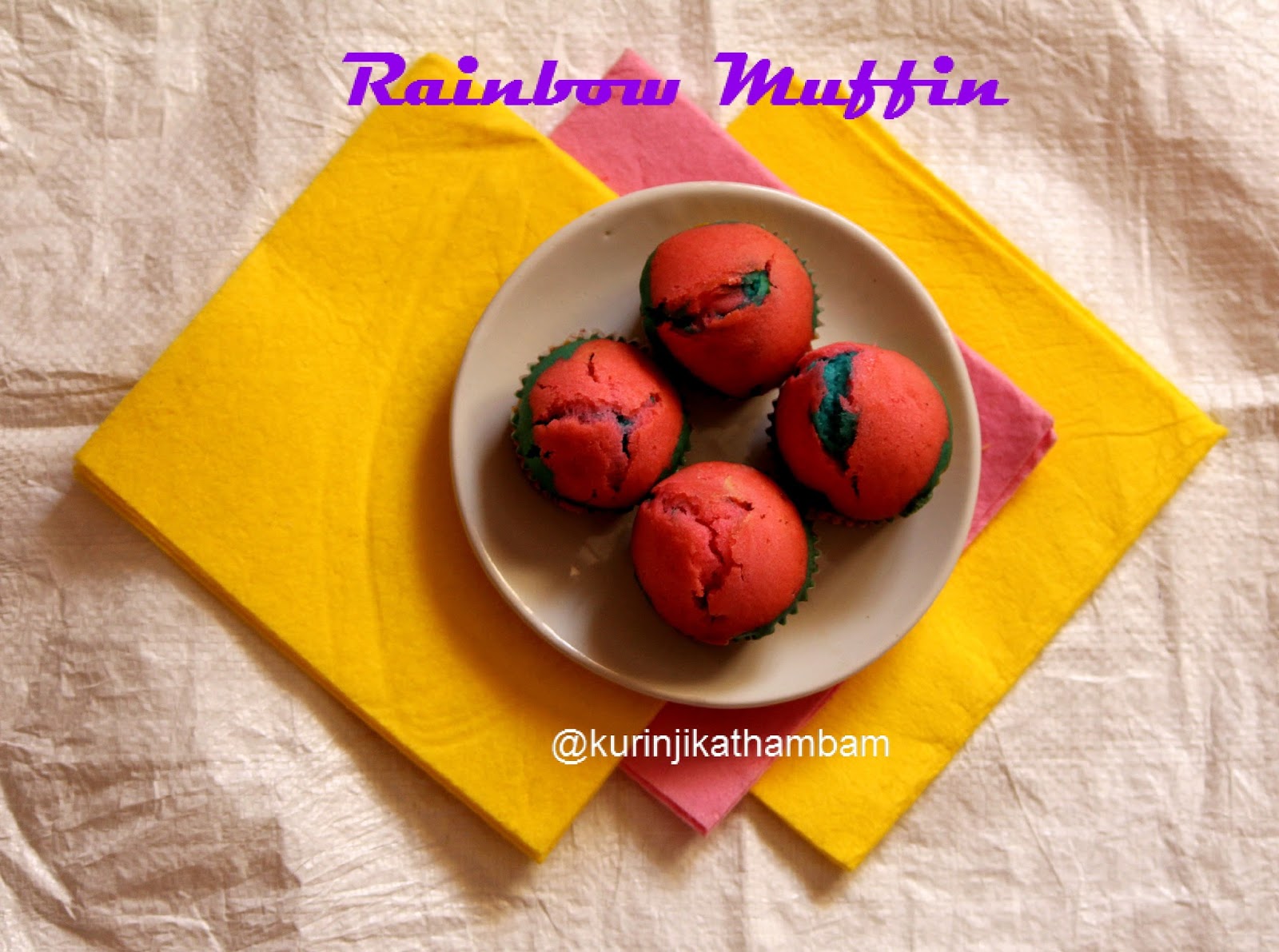 Eggless Rainbow ( Multi Color) Muffin ~ Kurinji Kathambam