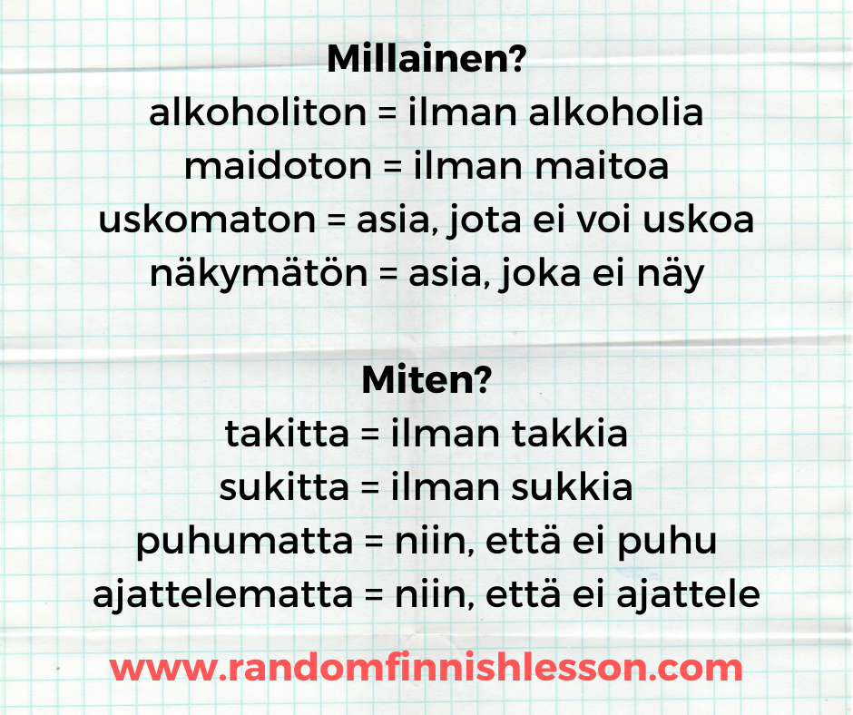 How to say 'without' in Finnish - Random Finnish Lesson
