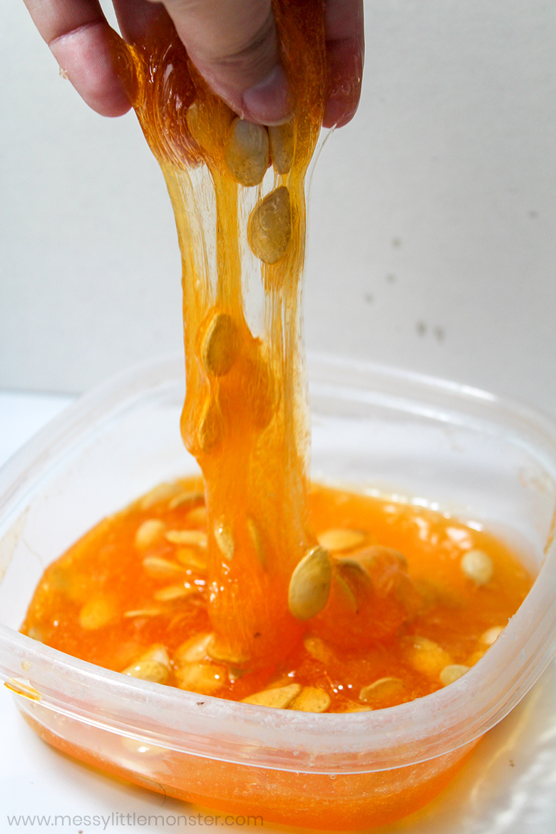 Pumpkin Slime Recipe using Contact Solution & Real Pumpkin Seeds ...