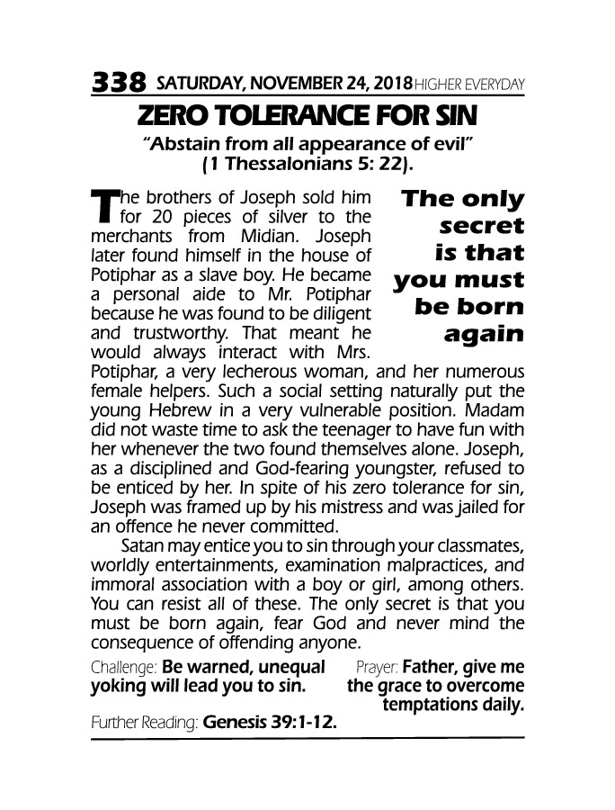 Zero Tolerance for Sin