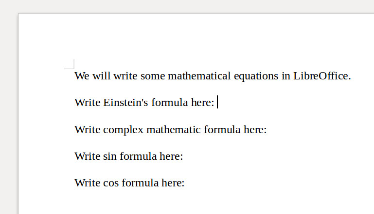 LibreOffice Writer Equation Editor Usage Examples