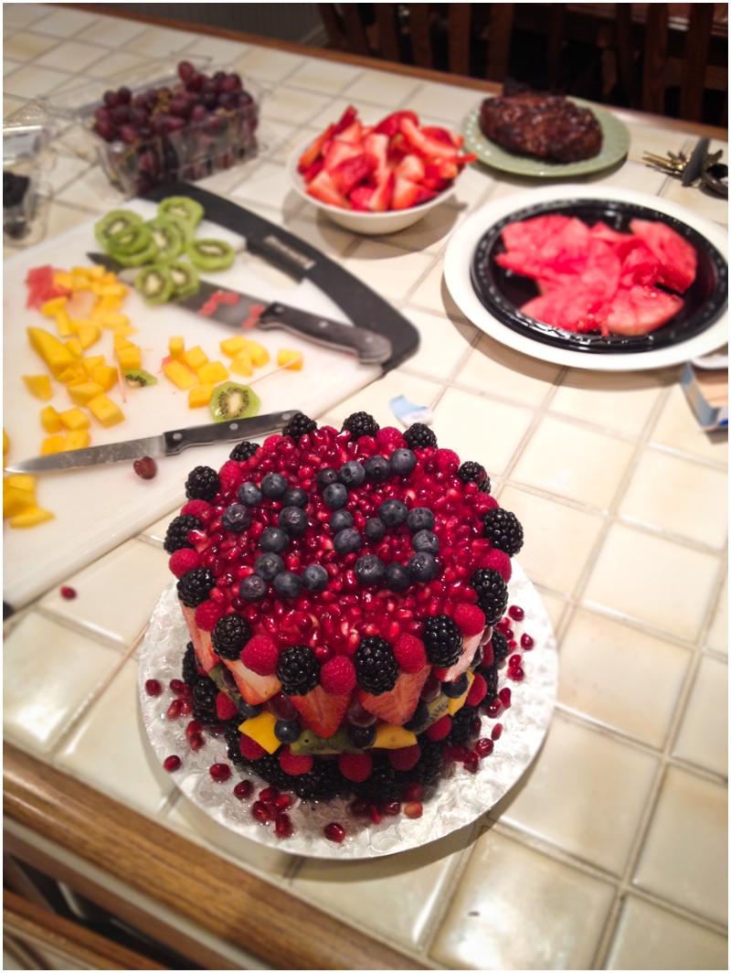 yellow paper dress.: birthday cake {made of fruit!}