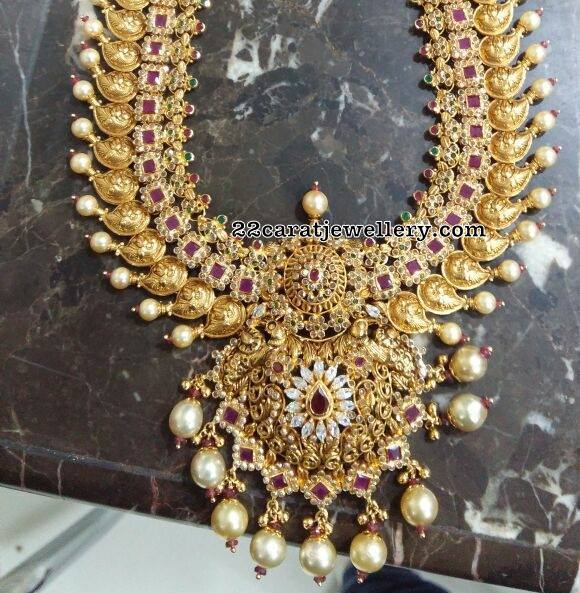 Broad Mango Long Set with Uncut Rubies - Jewellery Designs