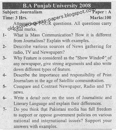 PU B.A Journalism Paper A and B - Old, Solved and Guess Papers