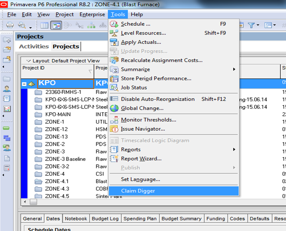 Claim Digger for Comparing two Schedules in Primavera