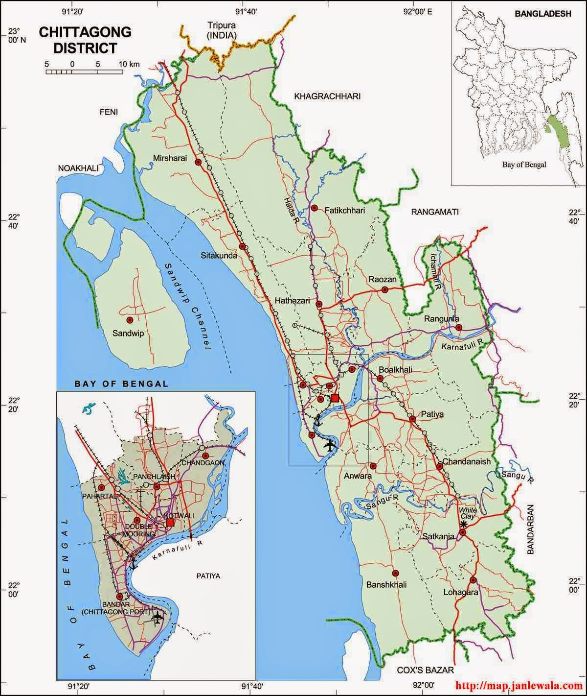 Chittagong Zila Map, Chittagong Division, Bangladesh