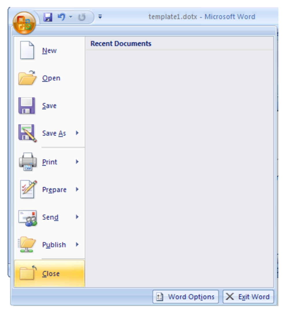 Overview of Microsoft Office button in Microsoft Office Word 2007