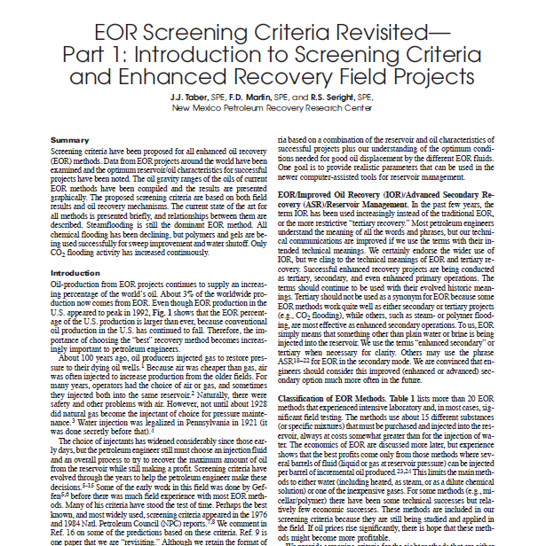 EOR Screening Criteria Revisited - Vanalive