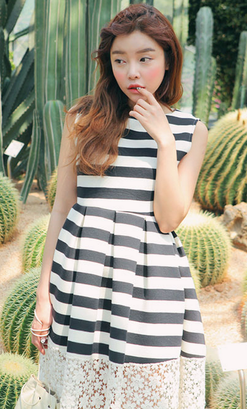 [Stylenanda] Stripe Laced Sleeveless Dress | KSTYLICK - Latest Korean ...