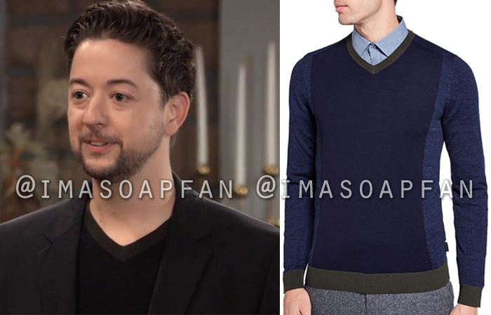 Damian Spinelli's Blue and Green Colorblock V-neck Sweater - General ...