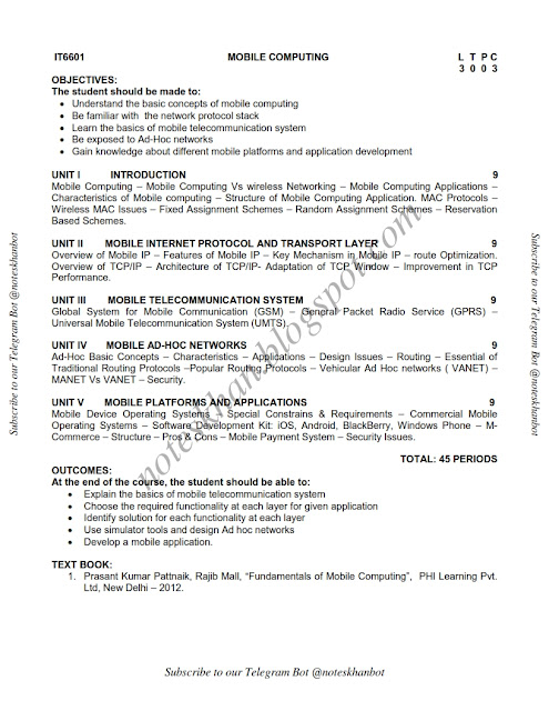 IT6601 MOBILE COMPUTING Syllabus Semester VI IT BTECH Anna University ...