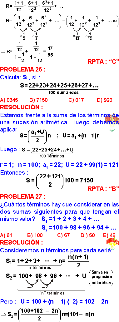 SERIES Y SUMAS NOTABLES SUMATORIAS PROBLEMAS RESUELTOS DE HABILIDAD ...