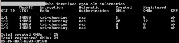 Raisecom OLT trouble shooting, describe with the show command...