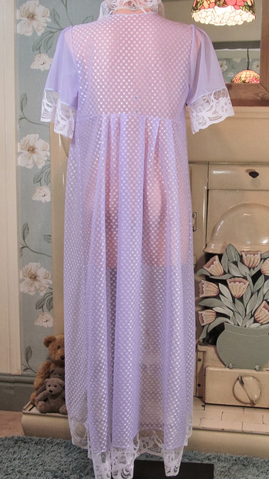 VINTAGE LILAC SISSY SEMI SHEER FRILLY MAXI PEIGNOIR NIGHTIE DRESS GOWN ...
