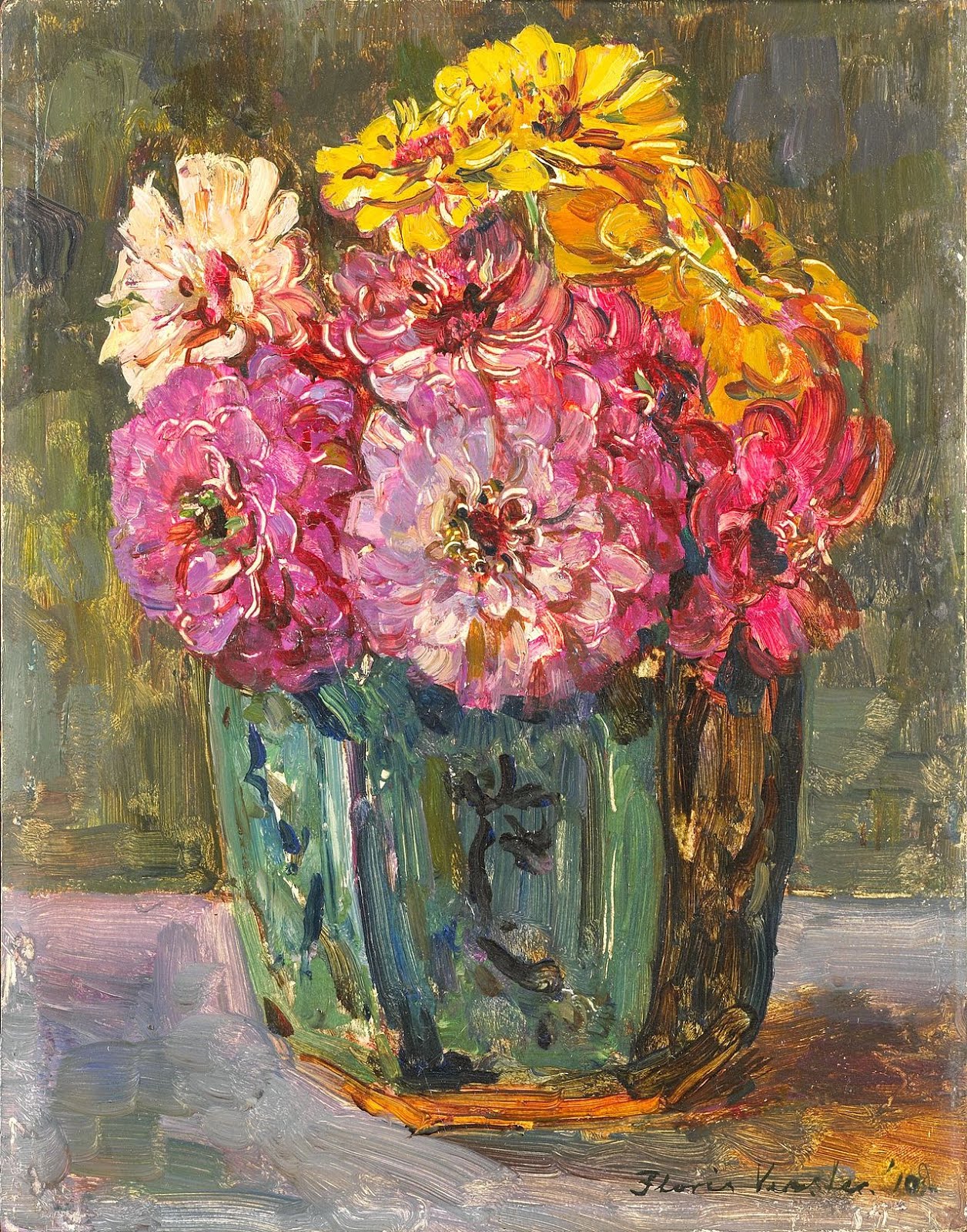 Floris Verster (1861-1927) Stilleven met zinnia's in een gemberpot ...