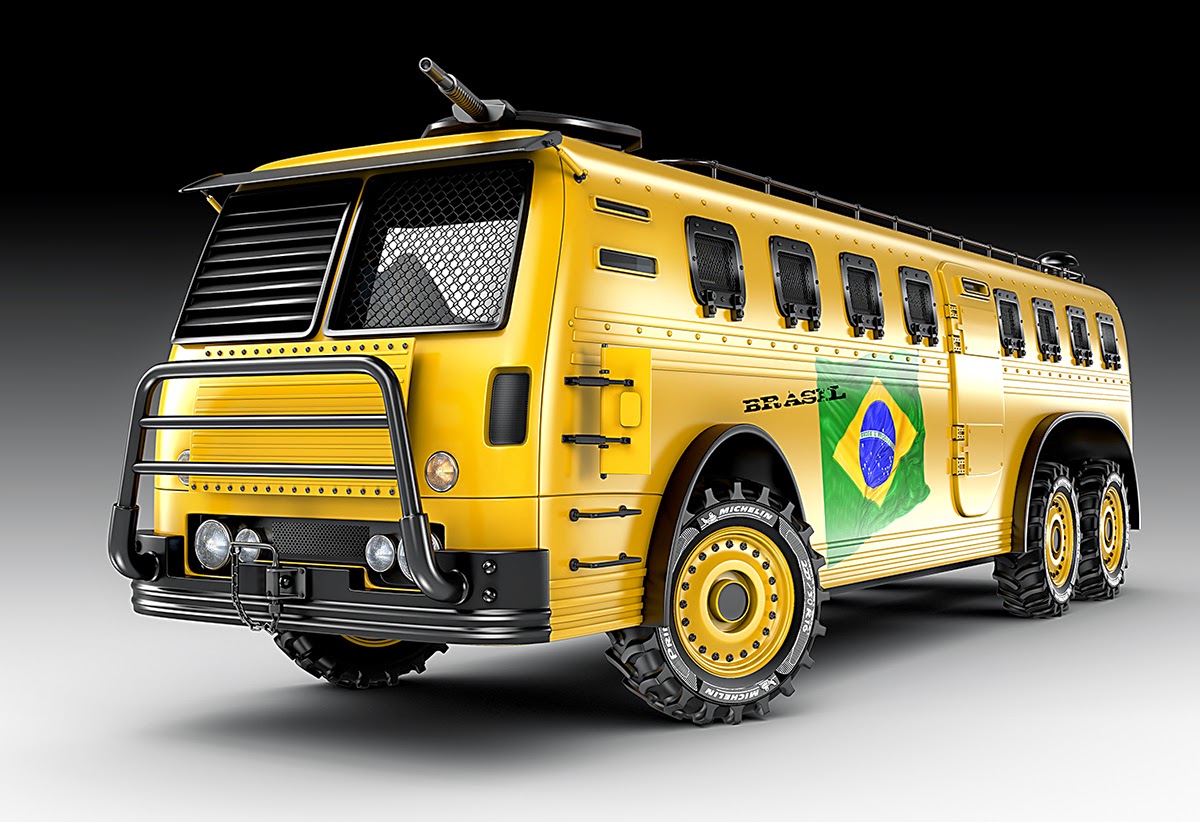3D WORKS: Brazil football team bus...