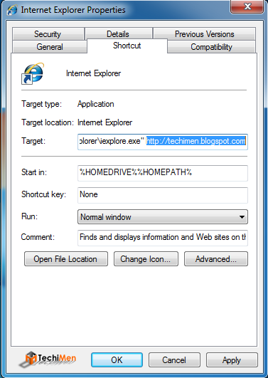 Shortcut file properties in windows - TechiMen