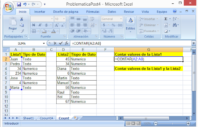 Funciones Contar y Contara en Excel