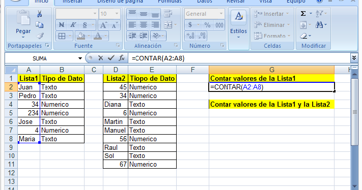 Funciones Contar y Contara en Excel