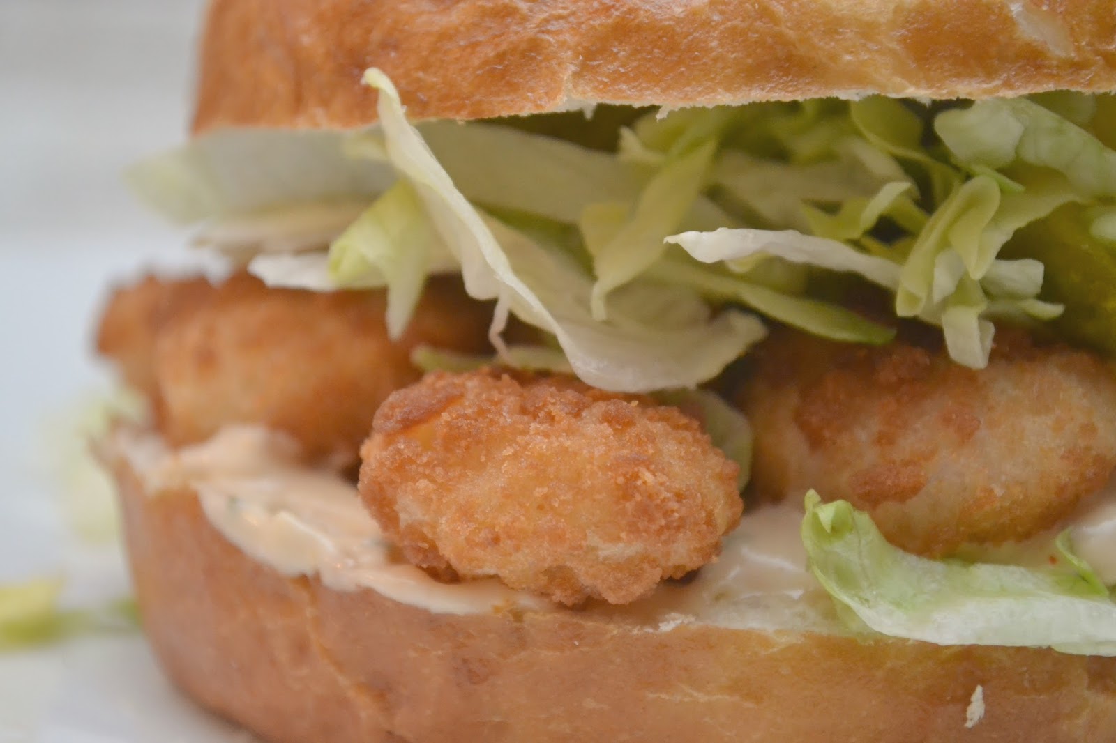 Popcorn Shrimp Pretzel Bun Sandwich Recipe - Building Our Story
