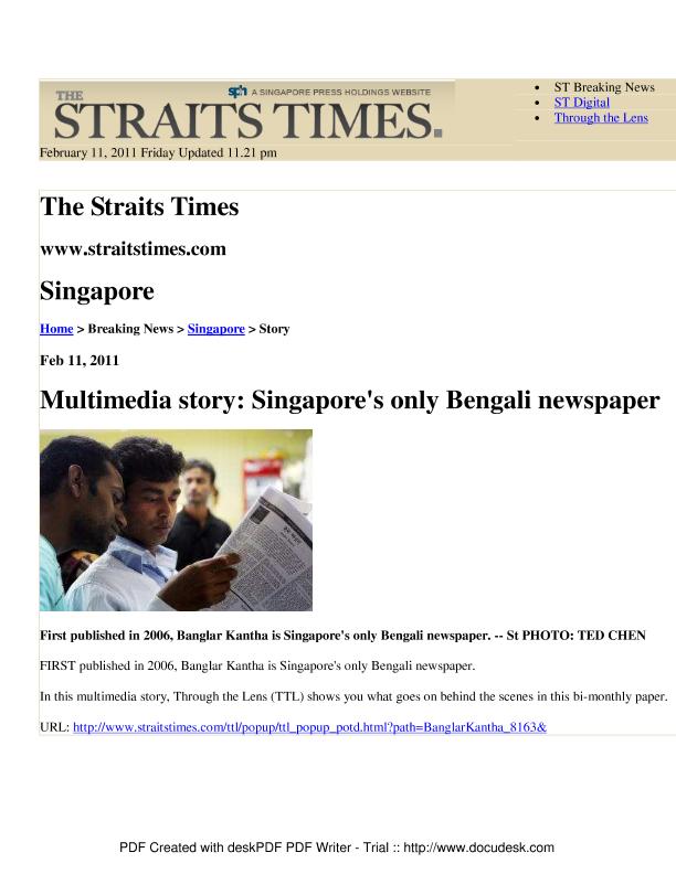 BANGLAR KANTHA "the Voice of Bengal" Leading Bengali News Paper for SE ...