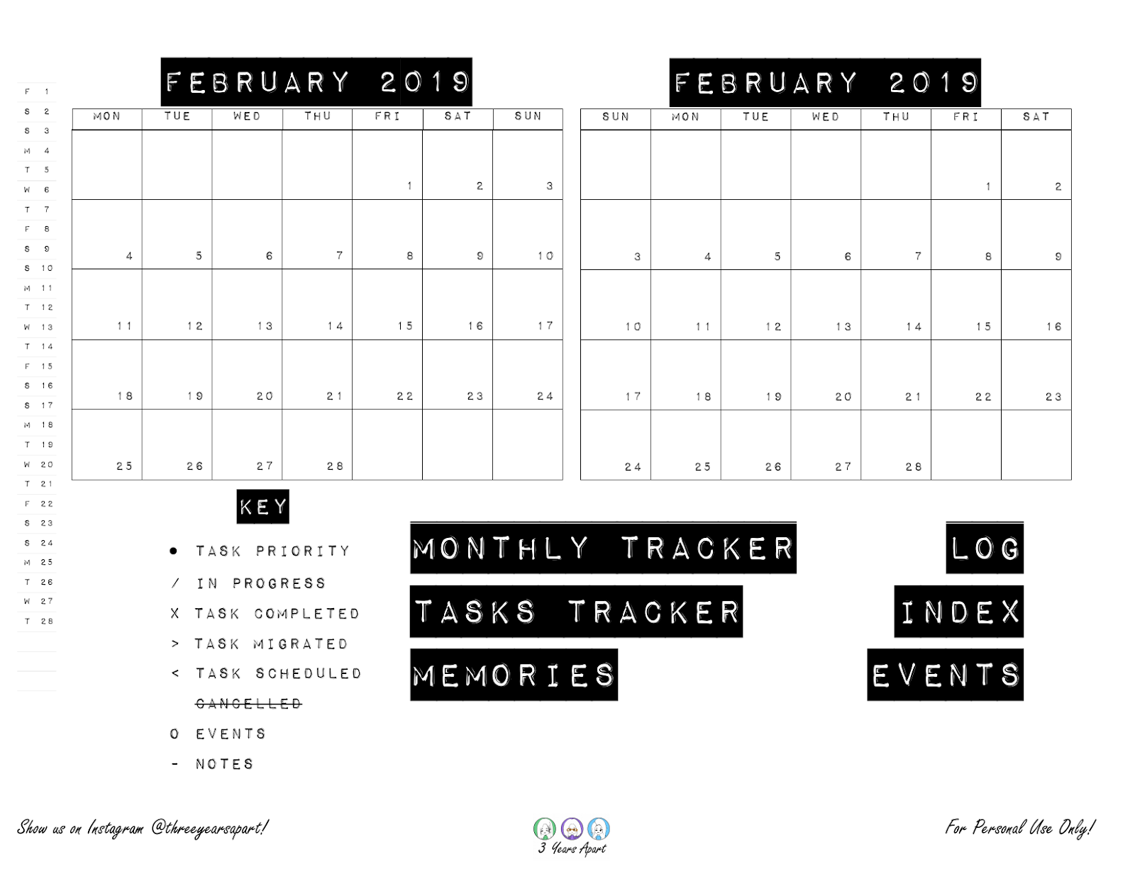 February 2019 Bullet Journal Bundle | Free Printable for Bullet ...