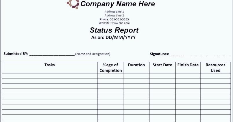Status Report Template ~ Sample Templates