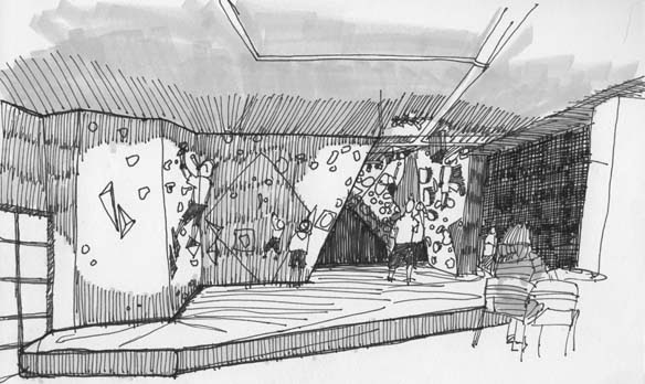 Urban Sketchers Seattle: Bending my Pen at the Seattle Bouldering Project