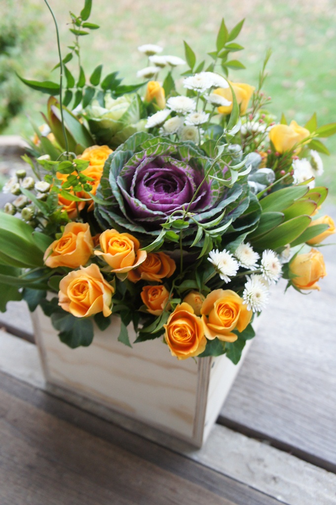 Sugar Bee Flowers: Wooden box arrangement & posy bouquet
